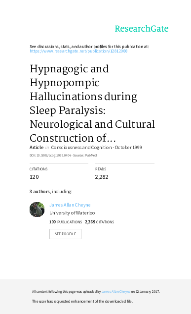 (PDF) Hypnagogic and Hypnopompic Hallucinations during Sleep Paralysis ...