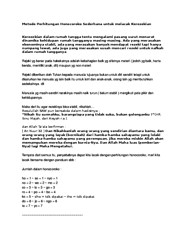 Metode Perhitungan Memakai Honocoroko Sederhana Art Calculation - Riset