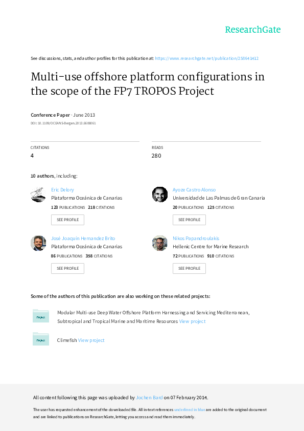 (PDF) Multi-use offshore platform configurations in the scope of the ...