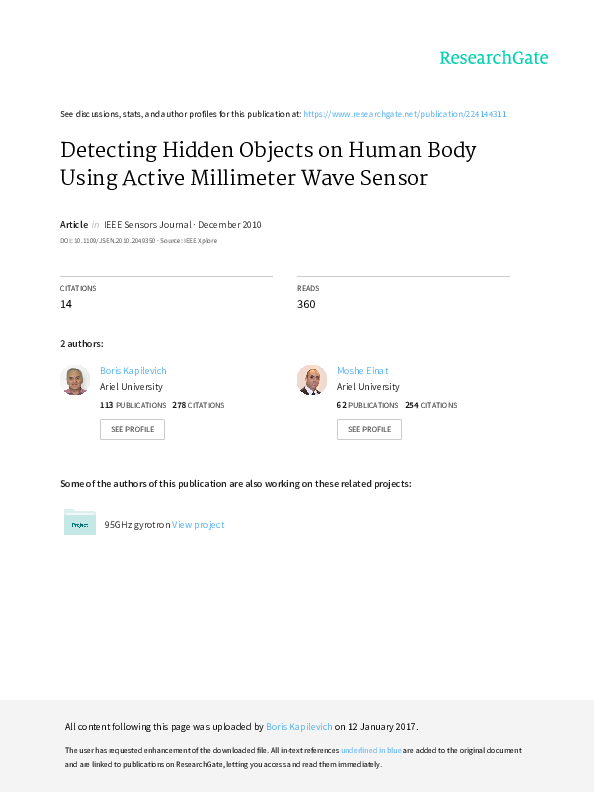 (PDF) Detecting Hidden Objects on Human Body Using Active Millimeter Wave Sensor