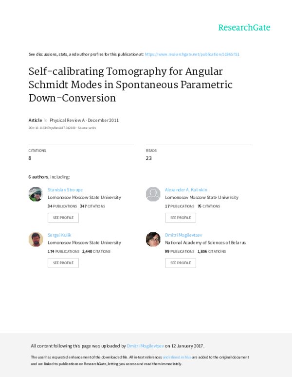 (PDF) Self-calibrating tomography for angular Schmidt modes in spontaneous parametric down ...
