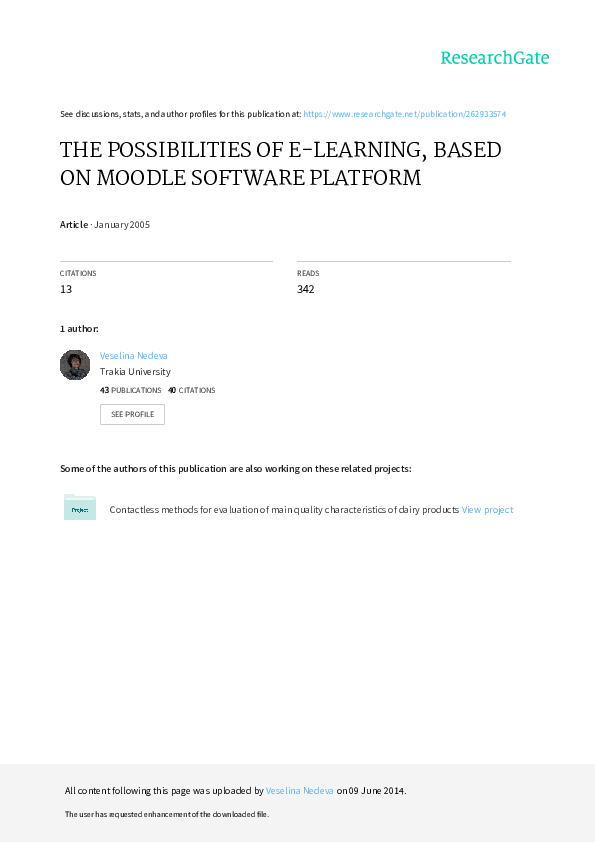 (PDF) The possibilities of e-learning, based on Moodle software platform