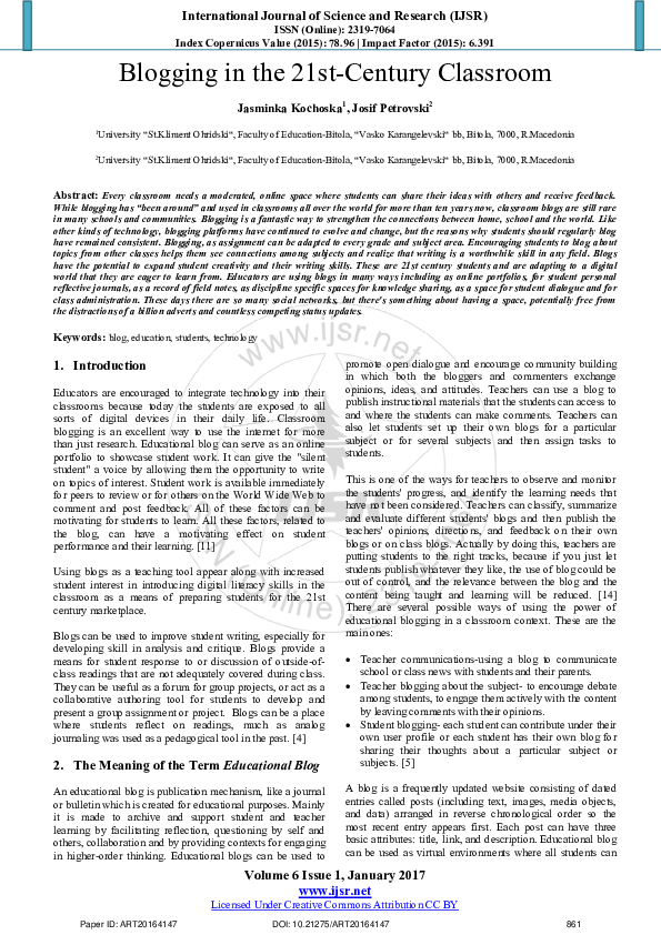 (PDF) BLOGGING IN THE 21st- CENTURY CLASSROOM