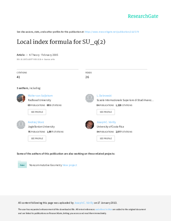 (PDF) The local index formula for SU_q(2)