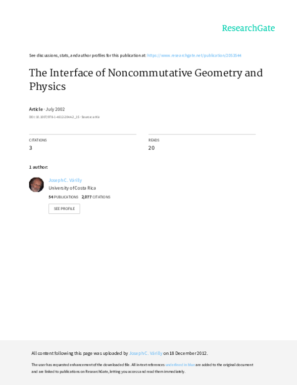 (PDF) The interface of noncommutative geometry and physics