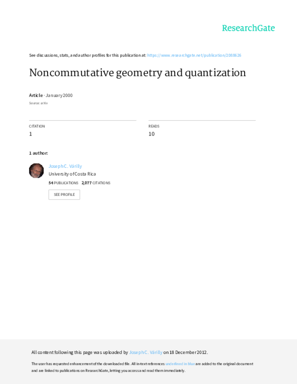 (PDF) Noncommutative geometry and quantization