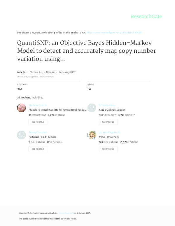 Pdf Quantisnp An Objective Bayes Hidden Markov Model To Detect And