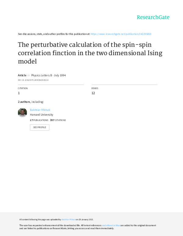 (PDF) The perturbative calculation of the spin-spin correlation ...