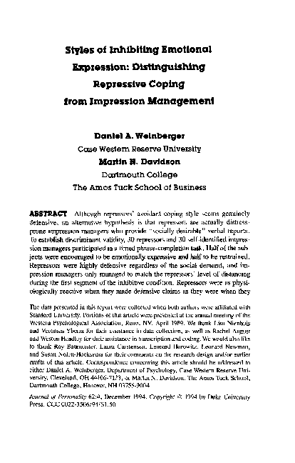 (PDF) Styles of inhibiting emotional expression: Distinguishing ...