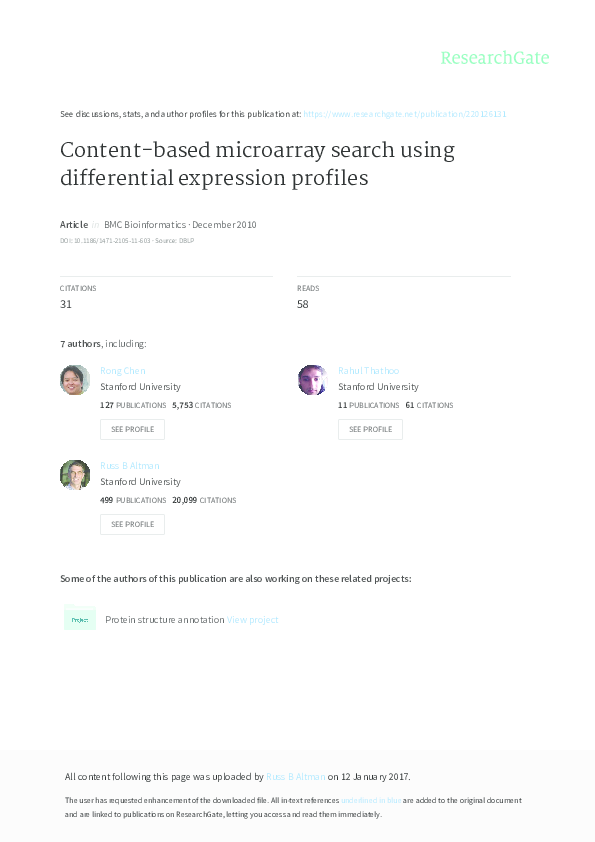 Pdf Content Based Microarray Search Using Differential Expression