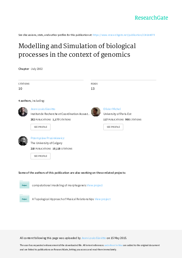 (PDF) Modelling and Simulation of biological processes in the context ...