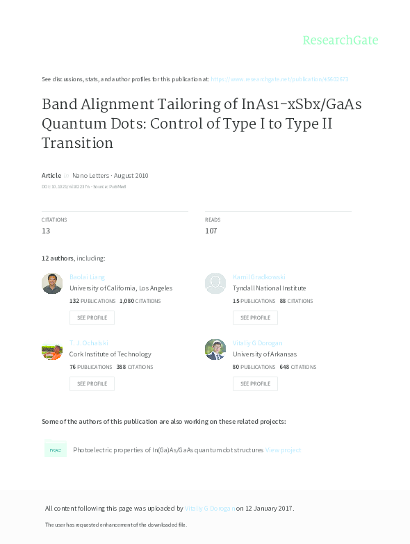 (PDF) Band Alignment Tailoring of InAs1− x Sb x/GaAs Quantum Dots ...