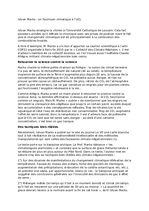(DOC) Istvan Marko: un Faurisson climatique à l'UCL
