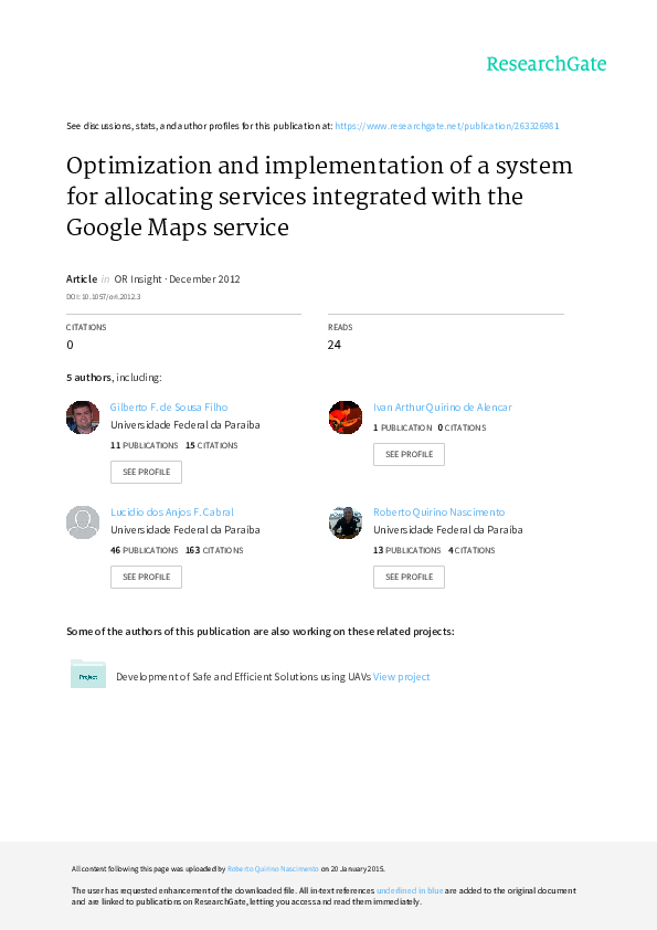 (PDF) Optimization and implementation of a system for allocating services integrated with the ...