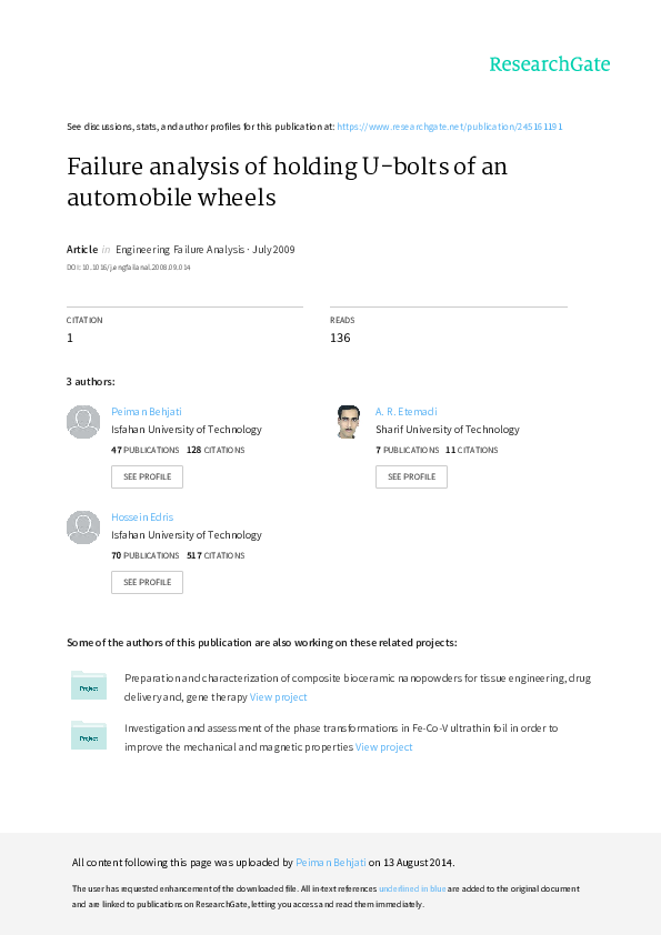 (PDF) Failure analysis of holding U-bolts of an automobile wheels
