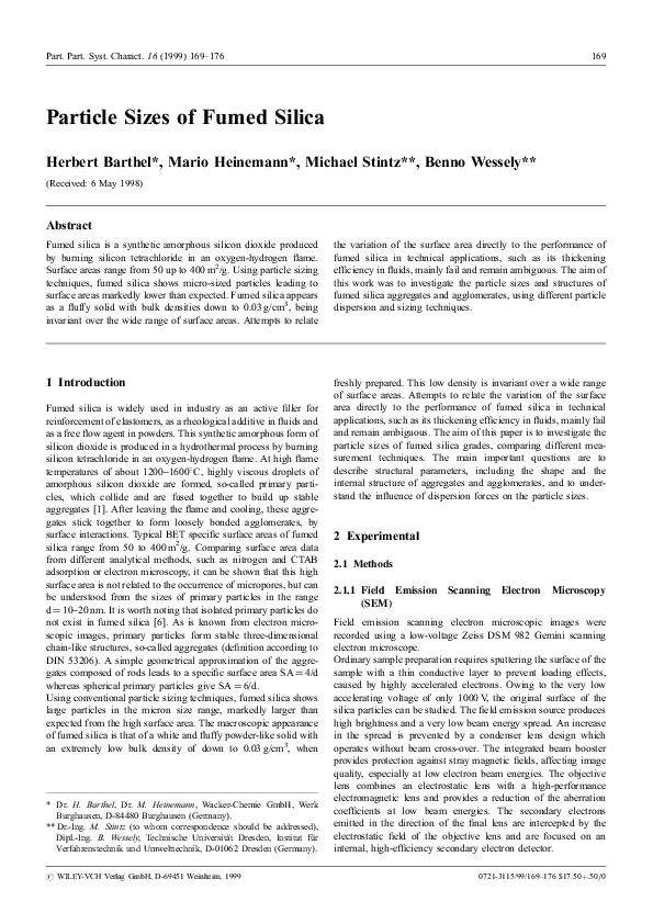(PDF) Particle sizes of fumed silica