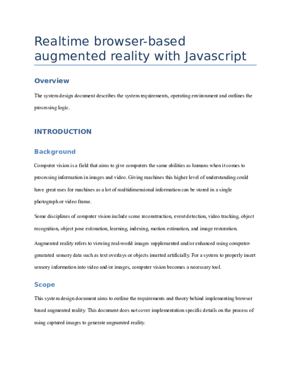 (DOC) Realtime browser-based augmented reality with Javascript Overview
