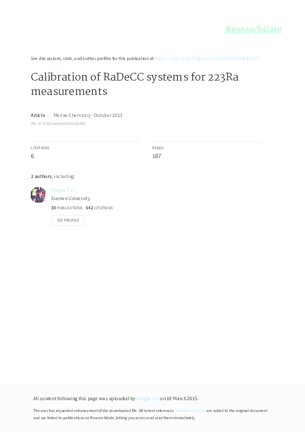 (PDF) Calibration of RaDeCC systems for 223Ra measurements