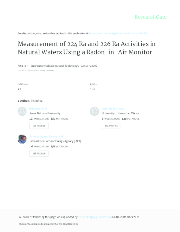 (PDF) Measurement of 224 Ra and 226 Ra Activities in Natural Waters ...