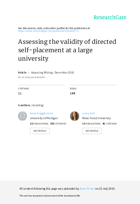 (PDF) Assessing the validity of directed self-placement at a large university