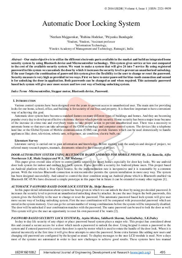 (PDF) Automatic Door Locking System