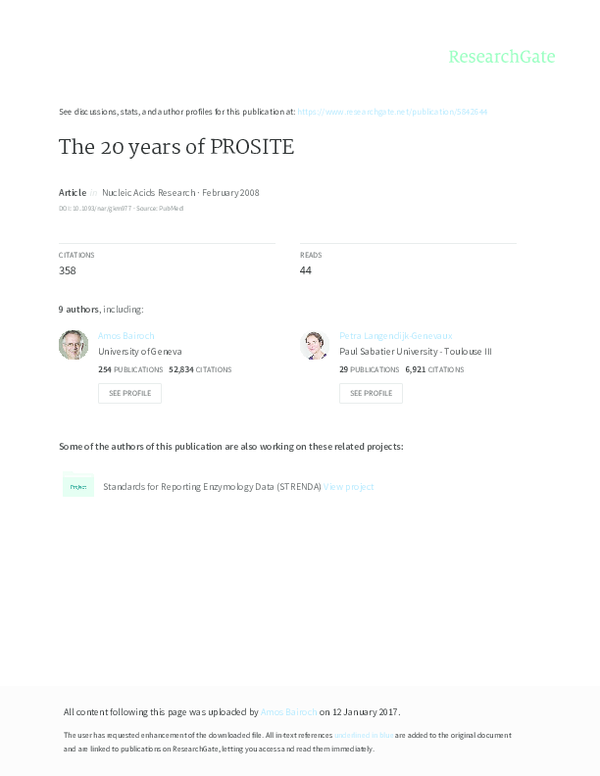 (PDF) The 20 years of PROSITE