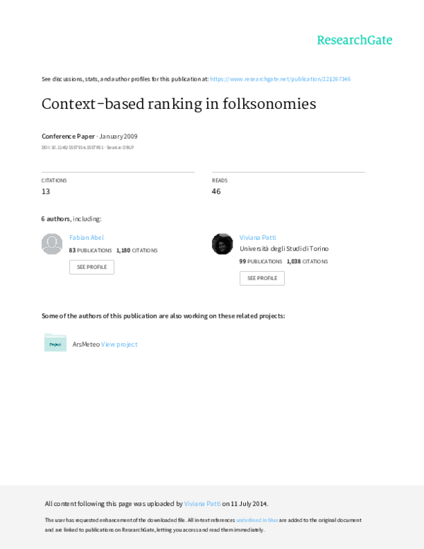 (PDF) Context-based ranking in folksonomies | Viviana Patti - Academia.edu