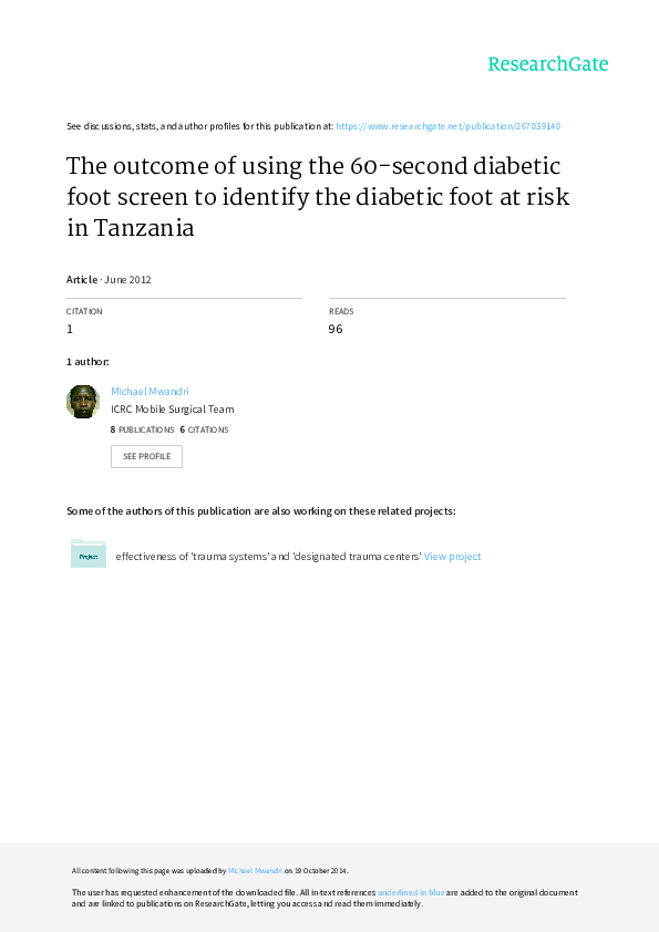 (PDF) The outcome of using the 60-second diabetic foot screen to ...