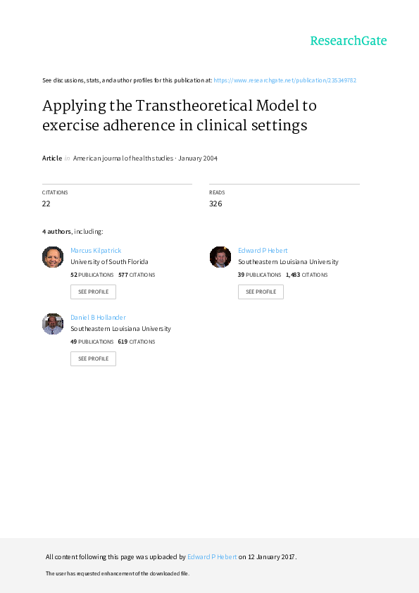 (PDF) Applying the transtheoretical model to exercise adherence in ...