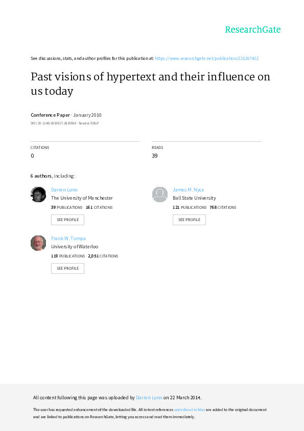 (PDF) Past visions of hypertext and their influence on us today
