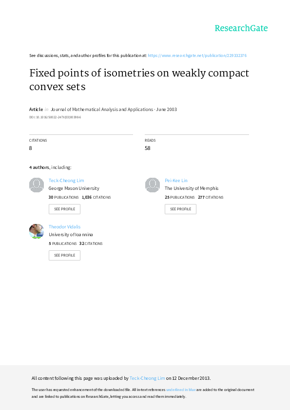 (PDF) Fixed points of isometries on weakly compact convex sets
