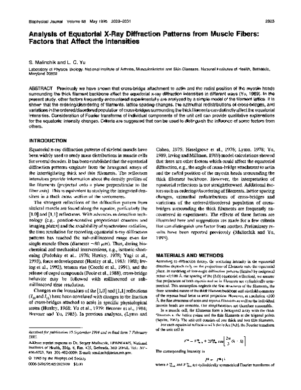 (PDF) Analysis of equatorial x-ray diffraction patterns from muscle ...