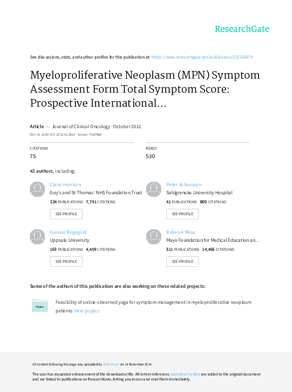 (PDF) Myeloproliferative Neoplasm (MPN) Symptom Assessment Form Total ...