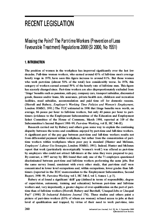 (PDF) Recent legislation. Missing the point? The Part-time Workers ...
