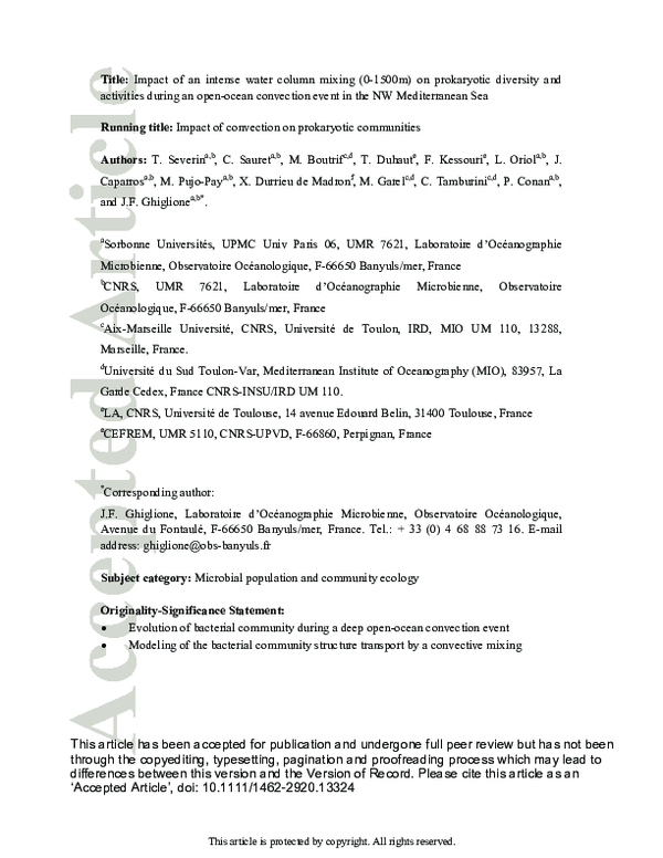(PDF) Impact of an intense water column mixing (0-1500m) on prokaryotic ...