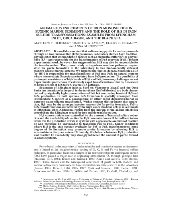 (PDF) Anomalous enrichments of iron monosulfide in euxinic marine ...