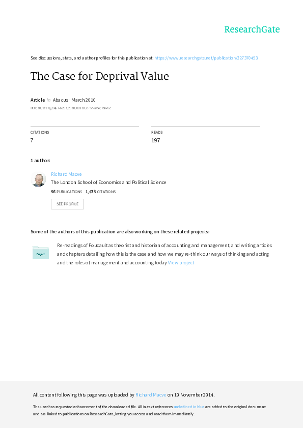 (PDF) The case for deprival value