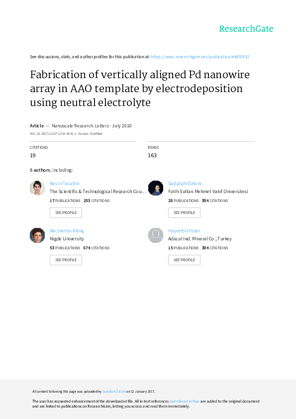 (PDF) Fabrication of vertically aligned Pd nanowire array in AAO template by electrodeposition ...