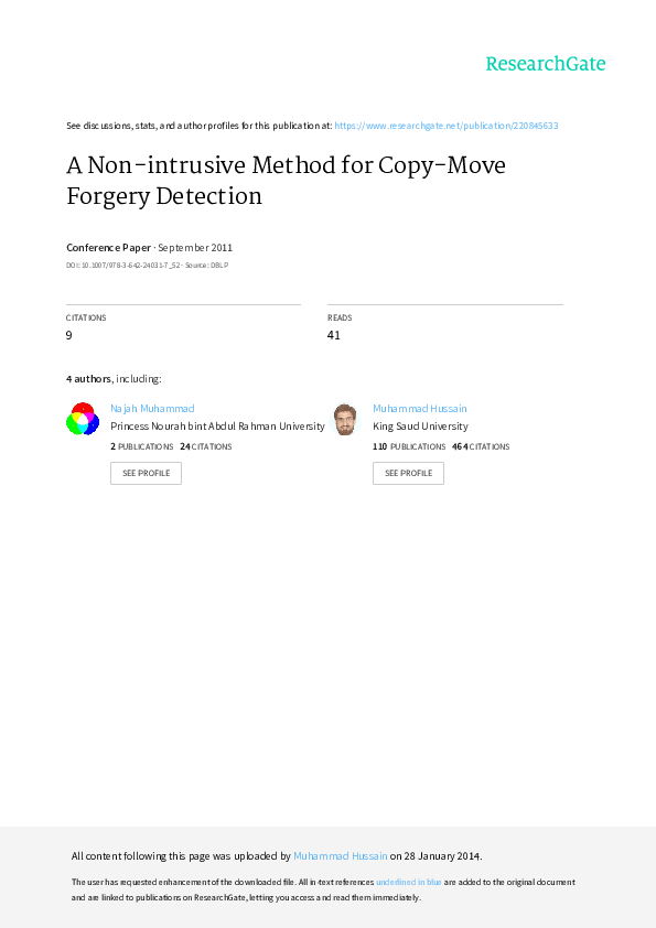 (PDF) A Non-intrusive Method for Copy-Move Forgery Detection