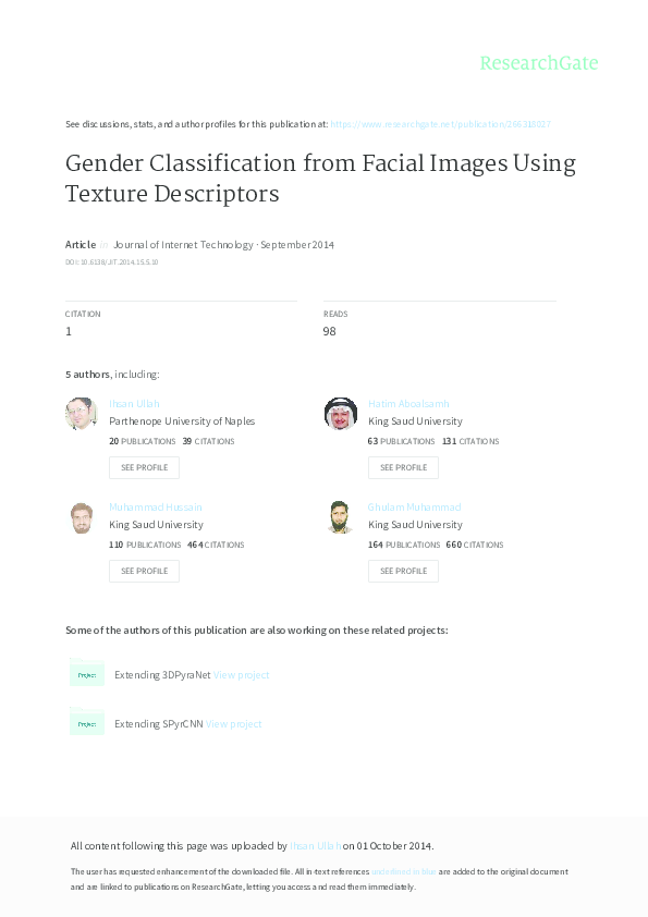 (PDF) Gender Classification from Facial Images Using Texture Descriptors