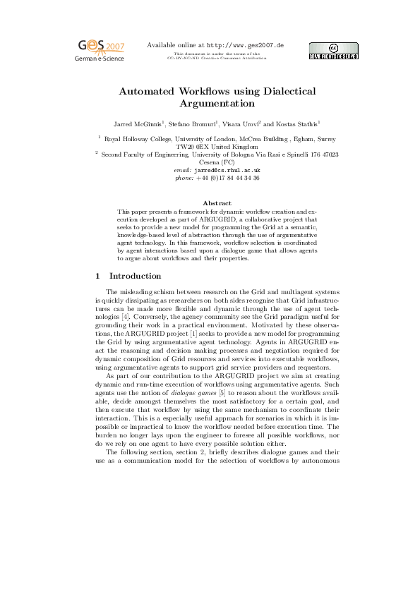 Pdf Automated Workflows Using Dialectical Argumentation