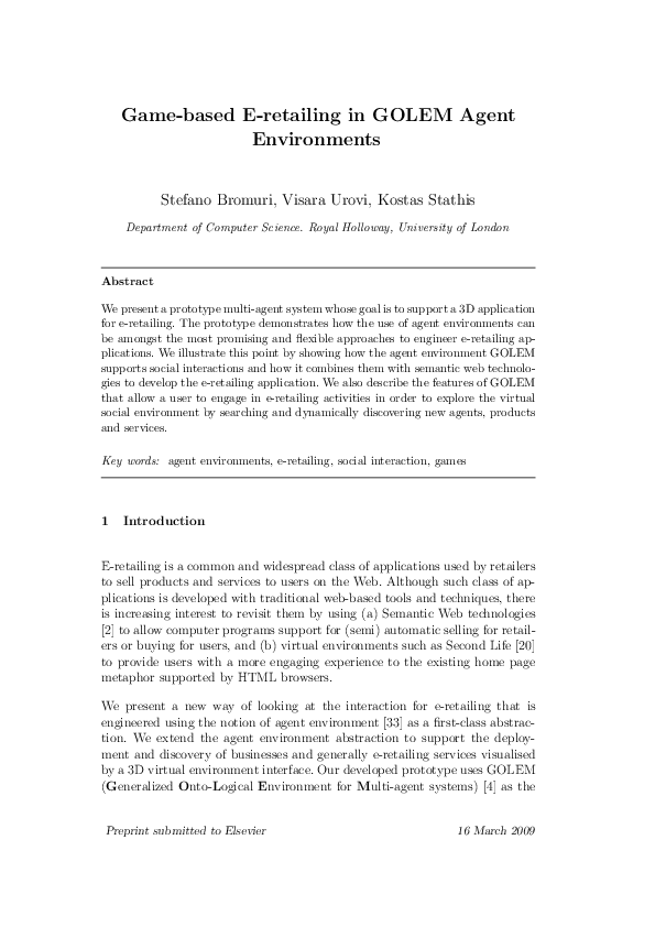 (PDF) Game-based e-retailing in GOLEM agent environments