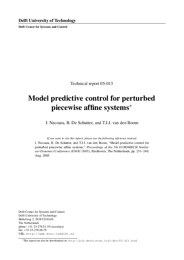 (PDF) Model predictive control for perturbed piecewise affine systems
