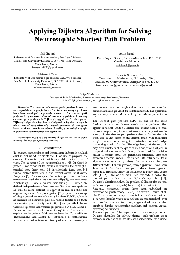 (PDF) Applying Dijkstra Algorithm for Solving Neutrosophic Shortest ... (PDF) Applying Dijkstra Algorithm for Solving Neutrosophic Shortest ...