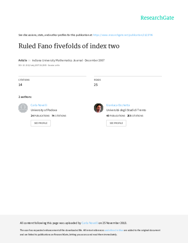 (PDF) Ruled Fano fivefolds of index two