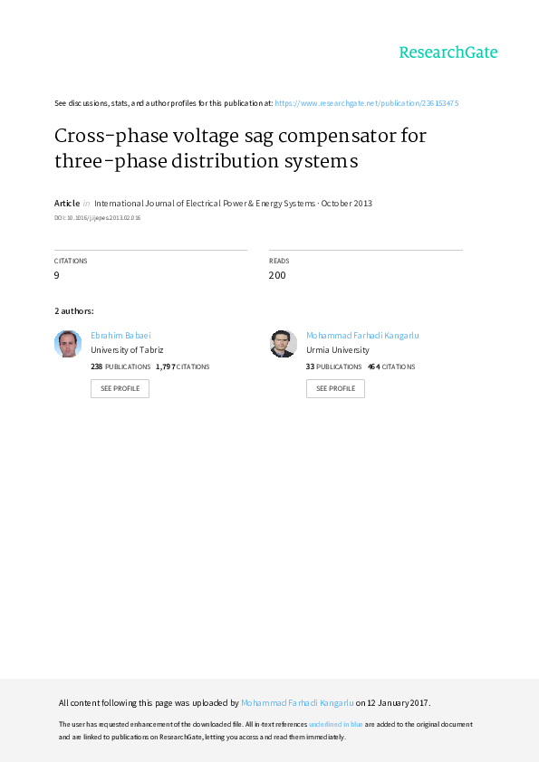 (PDF) Cross-phase voltage sag compensator for three-phase distribution systems