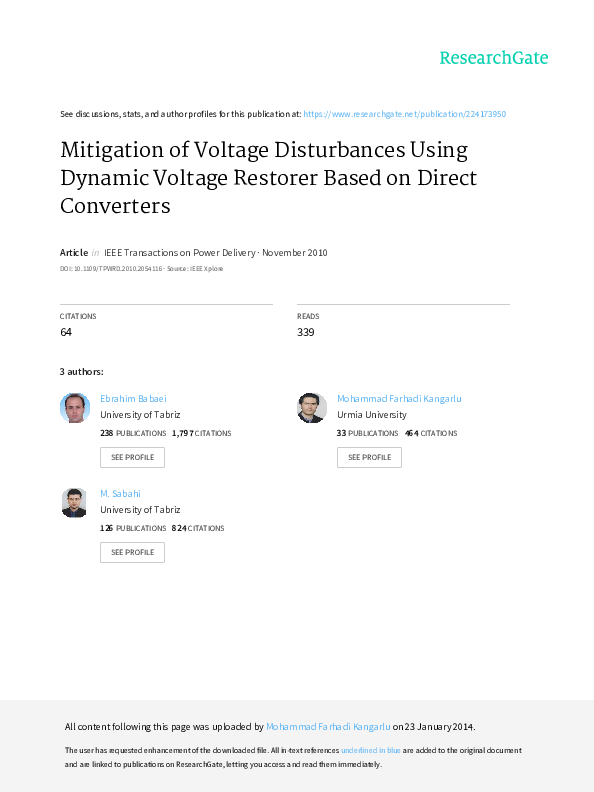 (PDF) Mitigation of Voltage Disturbances Using Dynamic Voltage Restorer Based on Direct Converters