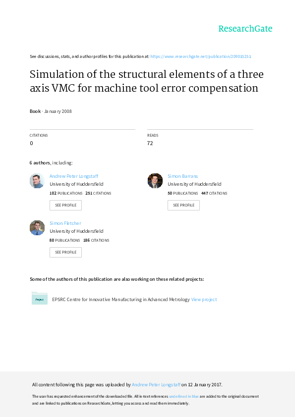 Pdf Simulation Of The Structural Elements Of A Three Axis Vmc For Machine Tool Error Compensation