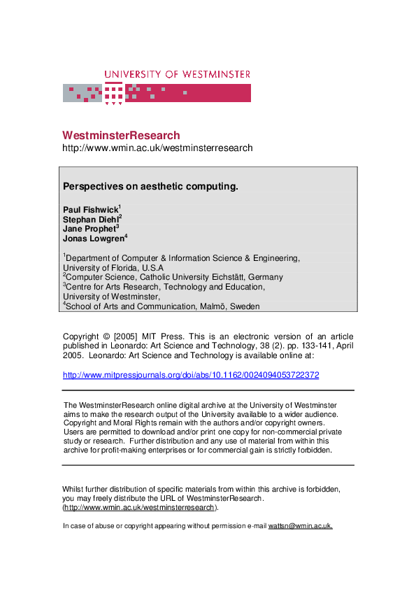 (PDF) Perspectives on aesthetic computing