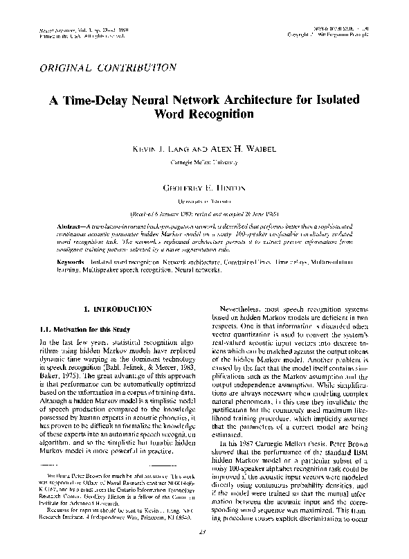 (PDF) A time-delay neural network architecture for isolated word recognition